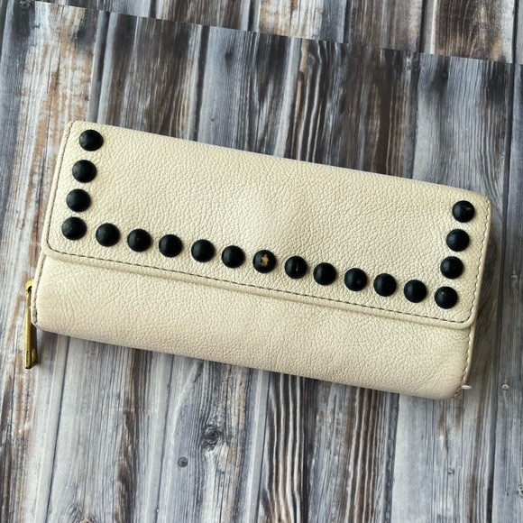 Fossil | Bags | Fossil Off White Leather Studded Wallet | Poshmark